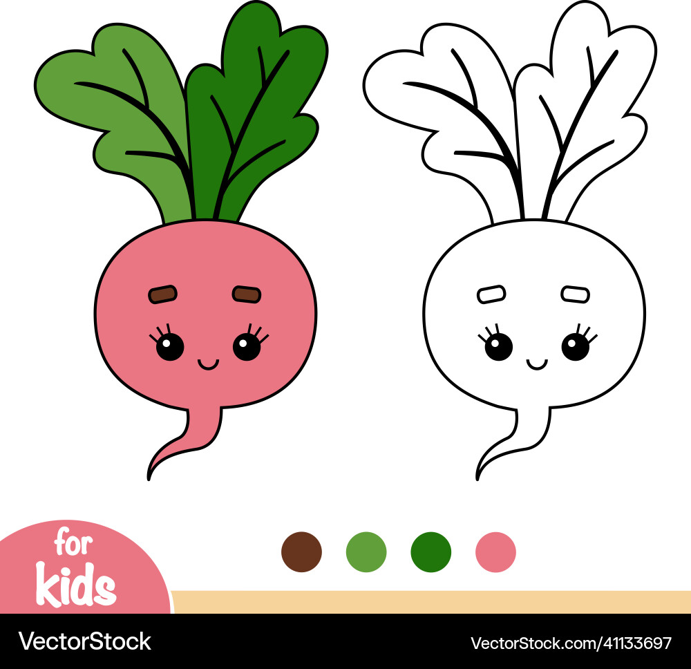 Coloring book radish with a cute face Royalty Free Vector