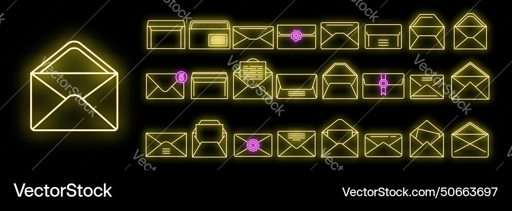 Envelope icons set neon Royalty Free Vector Image