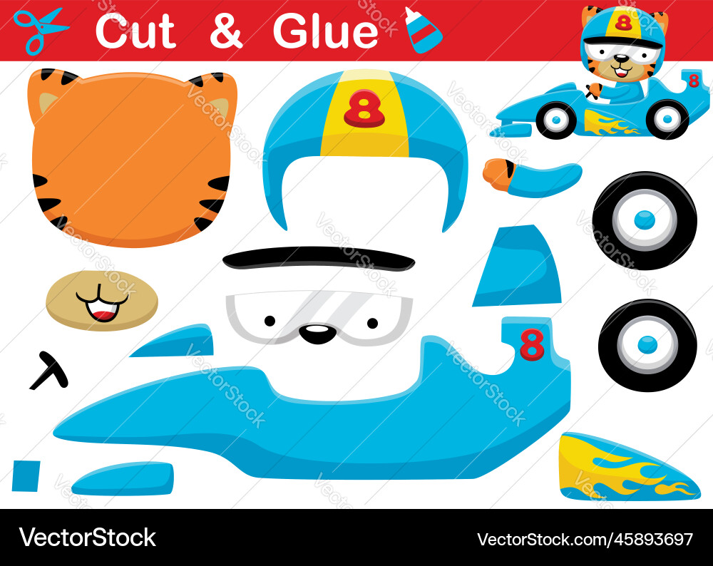 Funny cat driving racing car Royalty Free Vector Image