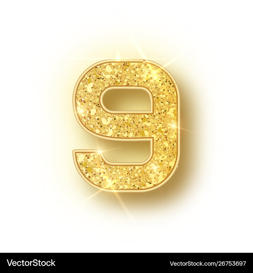 Gold glitter alphabet numbers 9 with shadow Vector Image