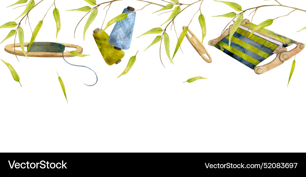 Hand drawn watercolor thread weaving loom Vector Image