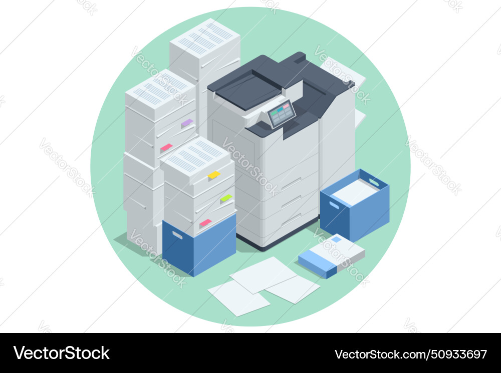 Isometric office multi-function printer scanner Vector Image