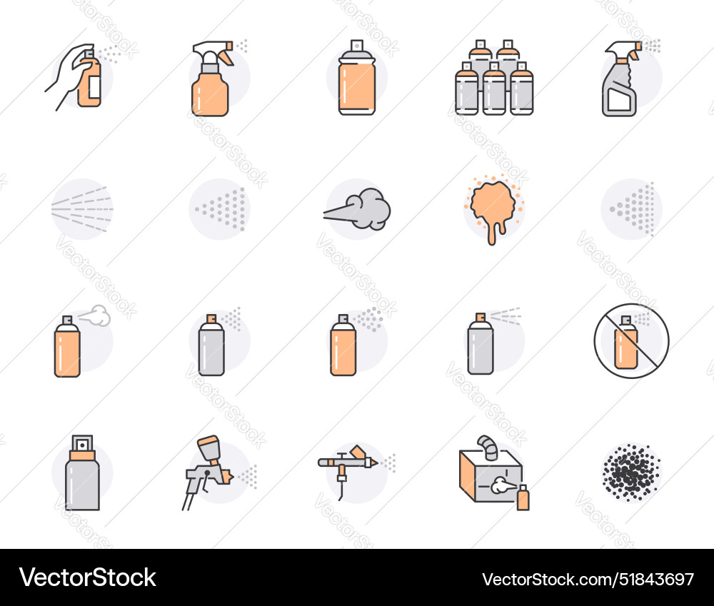 Spray can flat line icons set hand with aerosol Vector Image