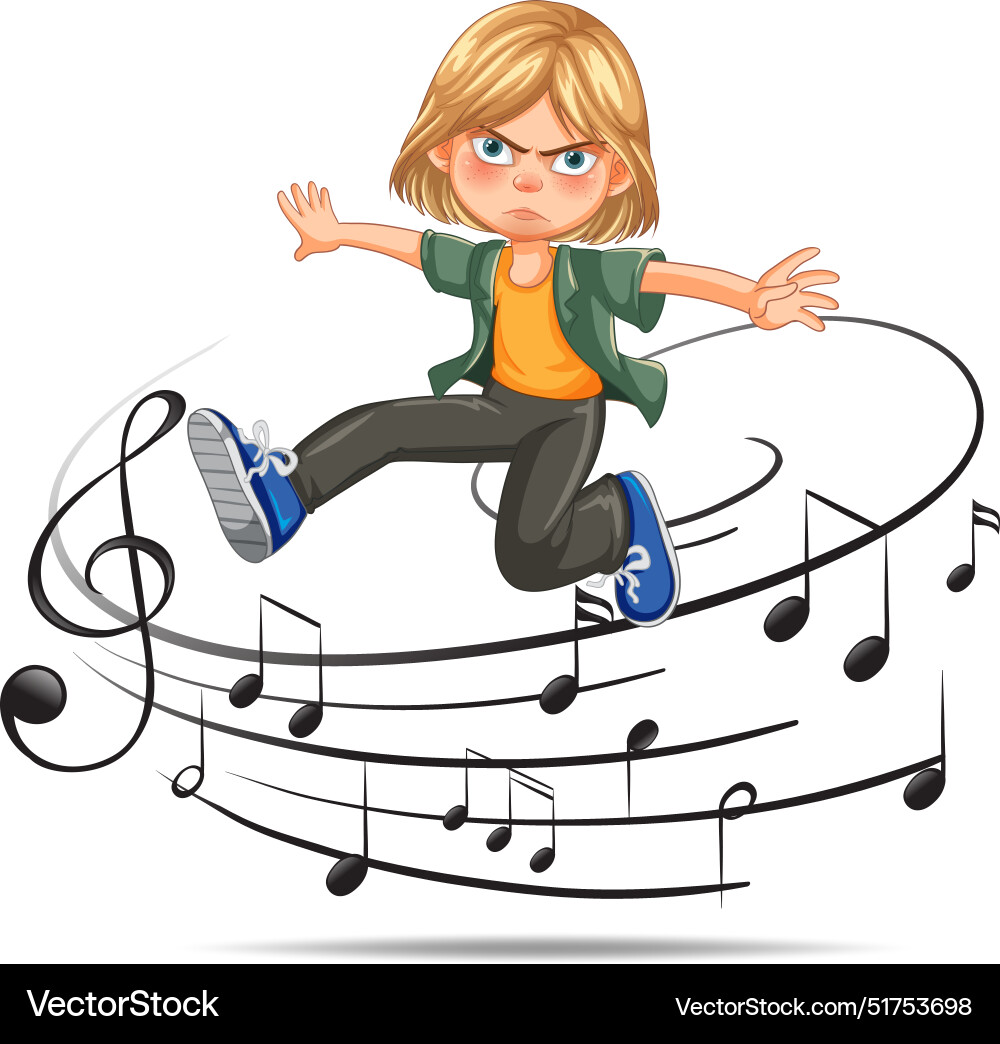 A child energetically dancing on musical notes Vector Image