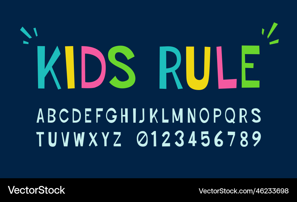 Cut off kids typography colorful font Royalty Free Vector