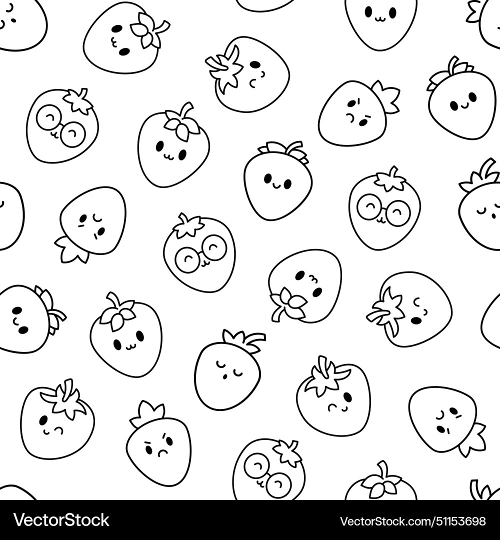 Cute strawberry seamless pattern coloring page Vector Image