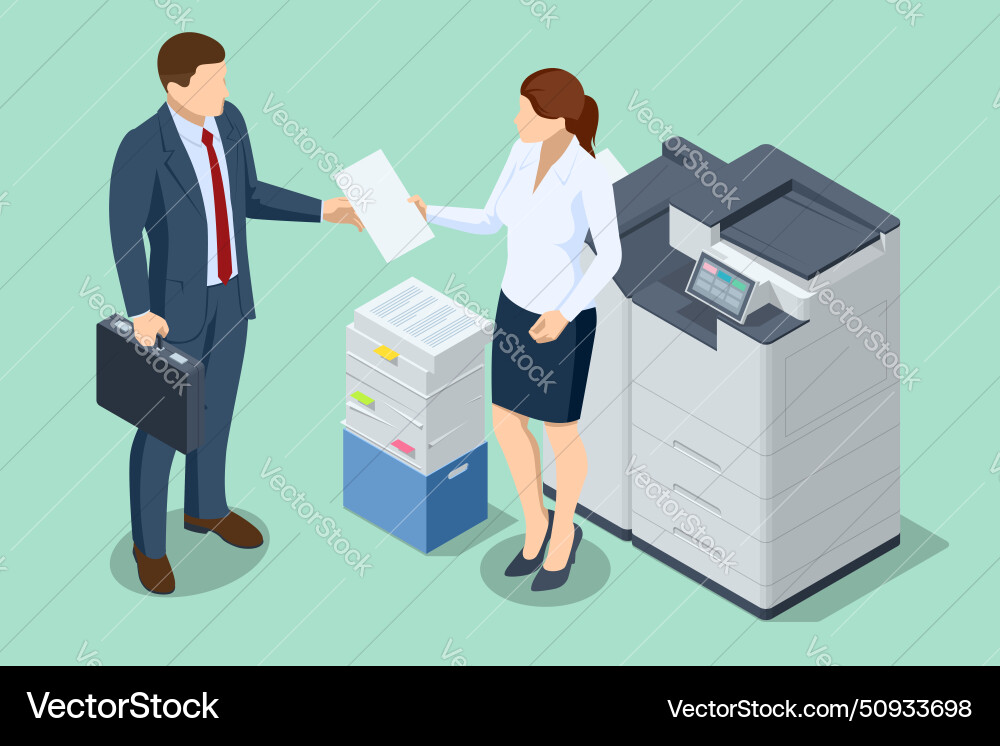 Isometric office multi-function printer scanner Vector Image