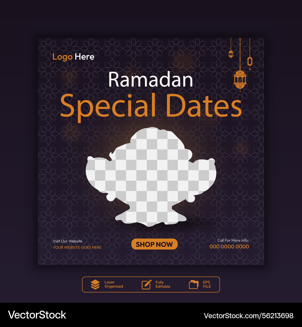Ramadan special dates menu social media post Vector Image
