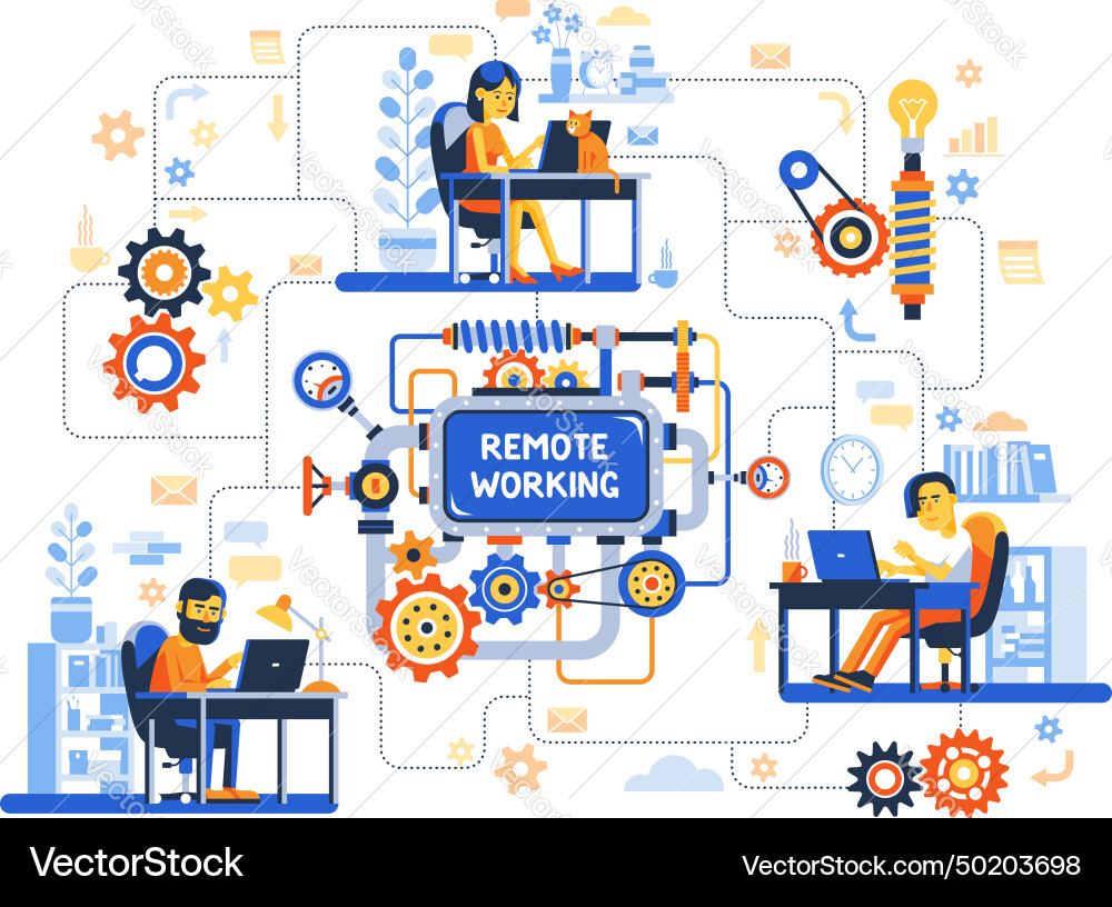 Remote work of the development team on complex Vector Image