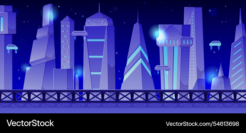 Rooftop view on futuristic night cityscape Vector Image