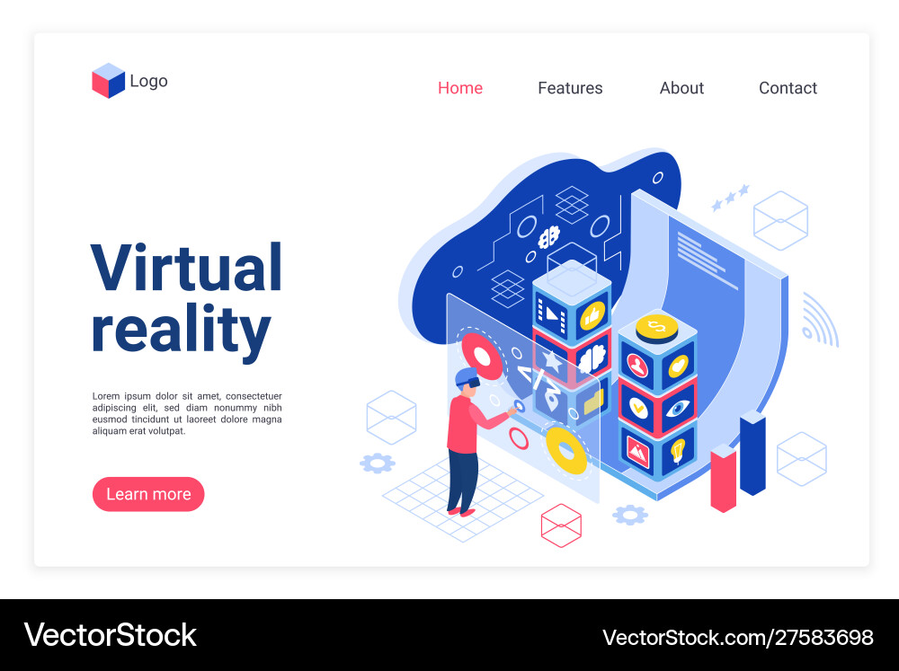 Vr technology landing page template Royalty Free Vector