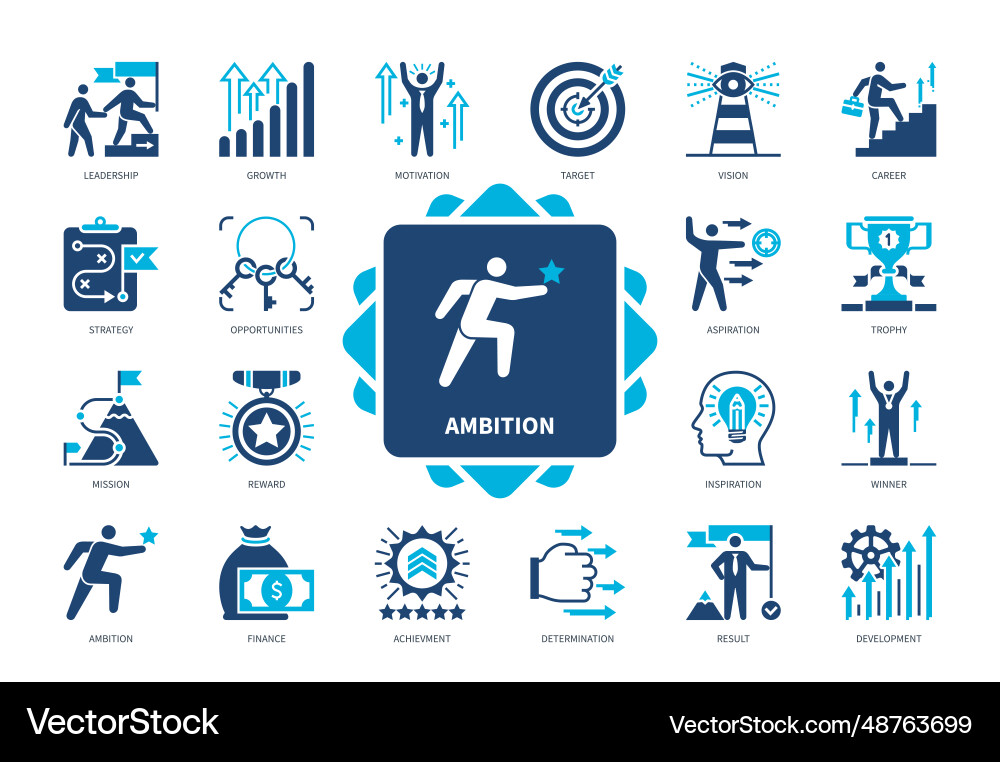 Ambition solid icon set Royalty Free Vector Image