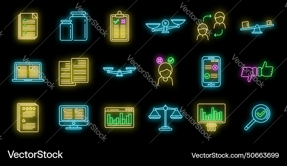 Comparison icons set neon Royalty Free Vector Image