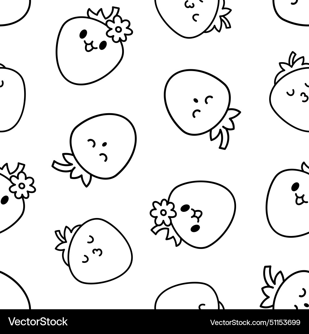 Cute strawberry seamless pattern coloring page Vector Image