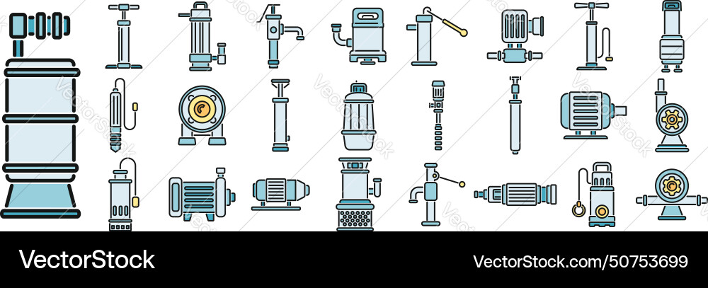 Pump icons set color line Royalty Free Vector Image