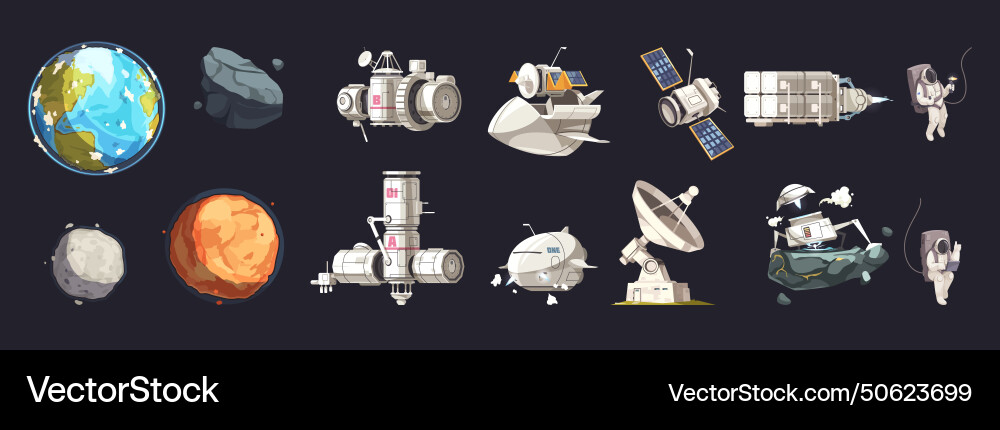 Space ship isolated set Royalty Free Vector Image