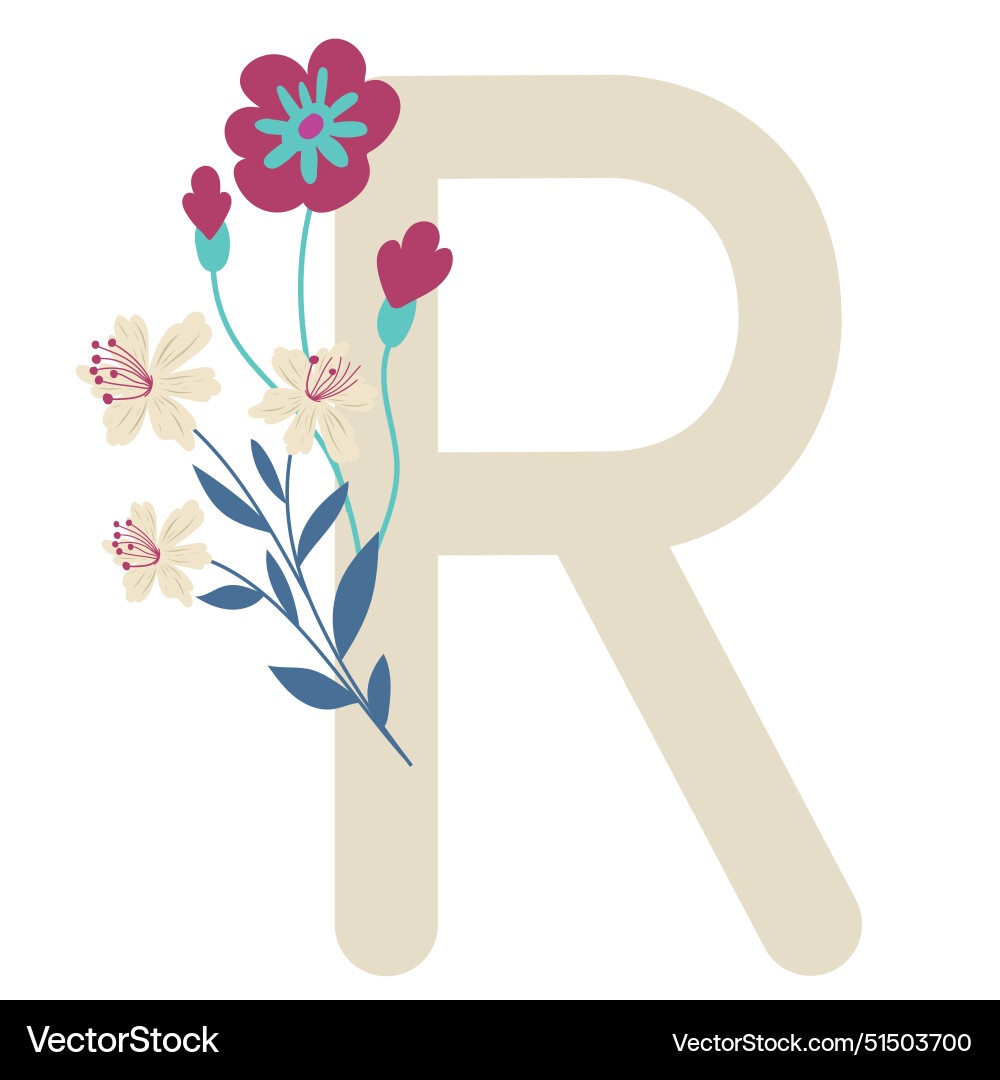 Floral letter r Royalty Free Vector Image - VectorStock
