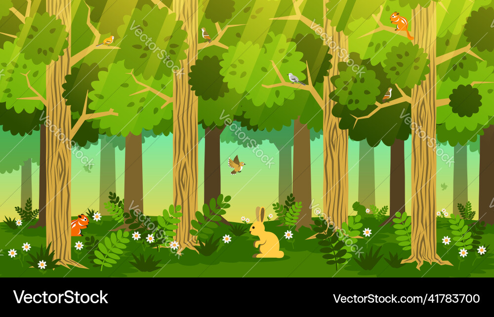 Forest cartoon landscape with trees grass Vector Image