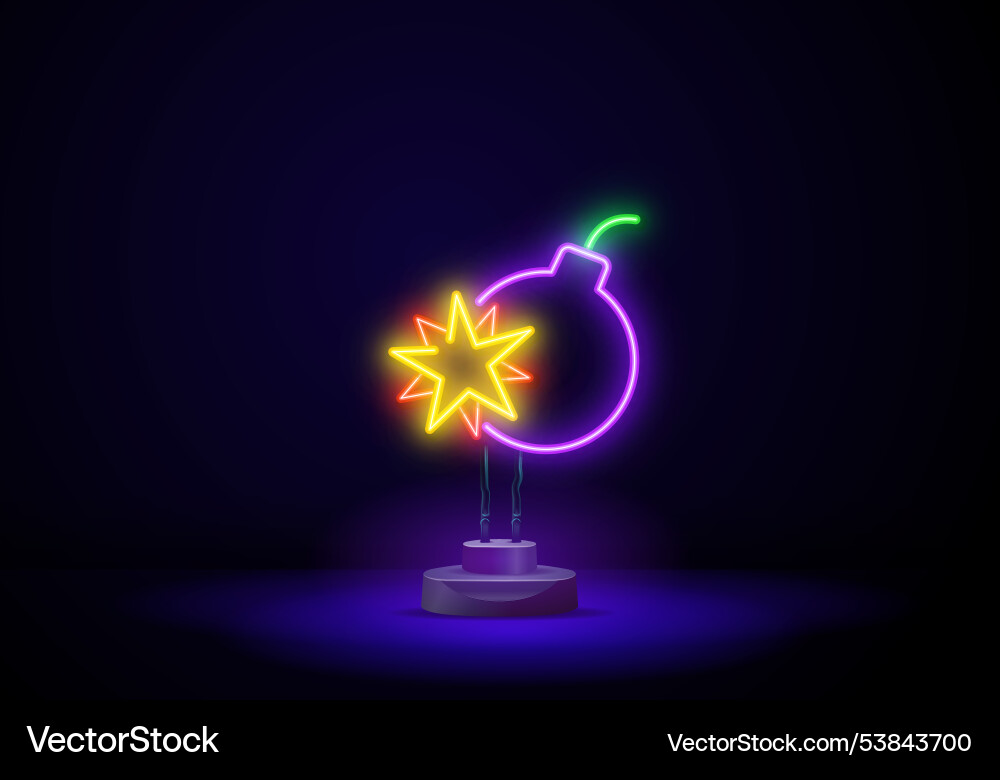 Glowing neon line bomb ready to explode icon Vector Image