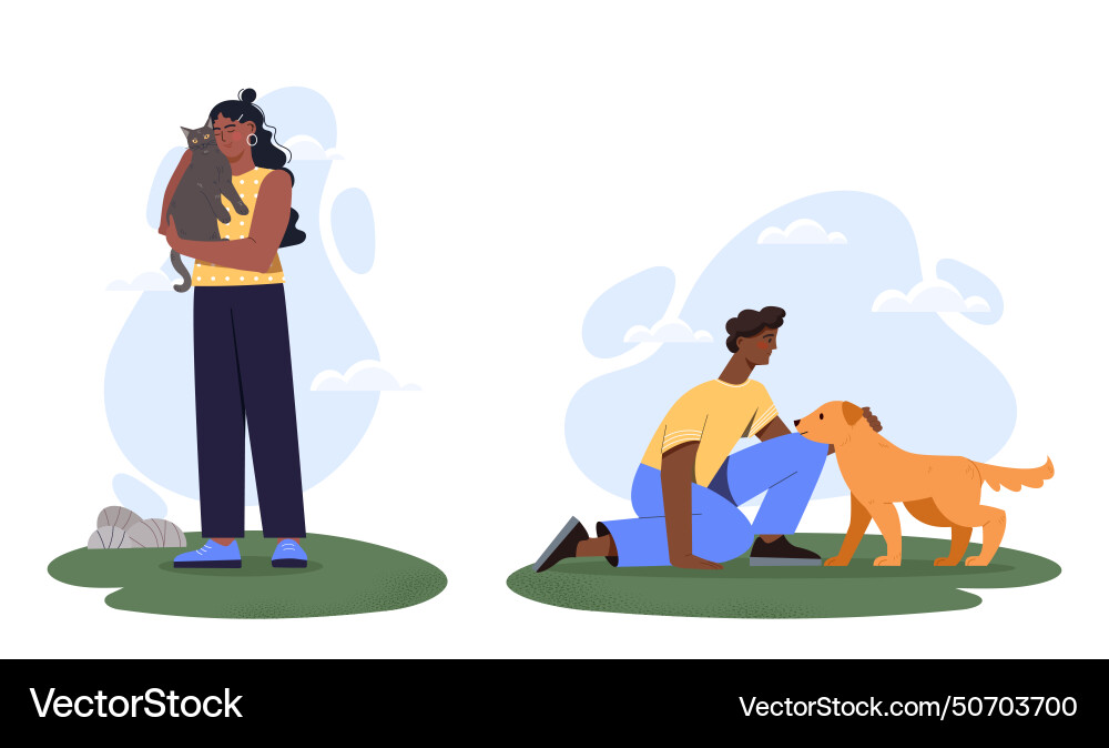 Happy pet owners set Royalty Free Vector Image