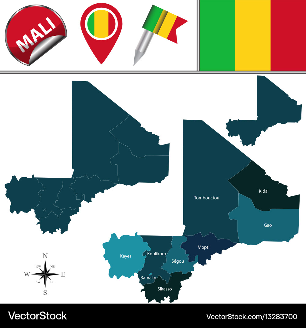 Map of mali with named regions Royalty Free Vector Image