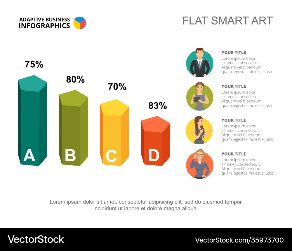 Presentation slide with percentage bars and staff Vector Image