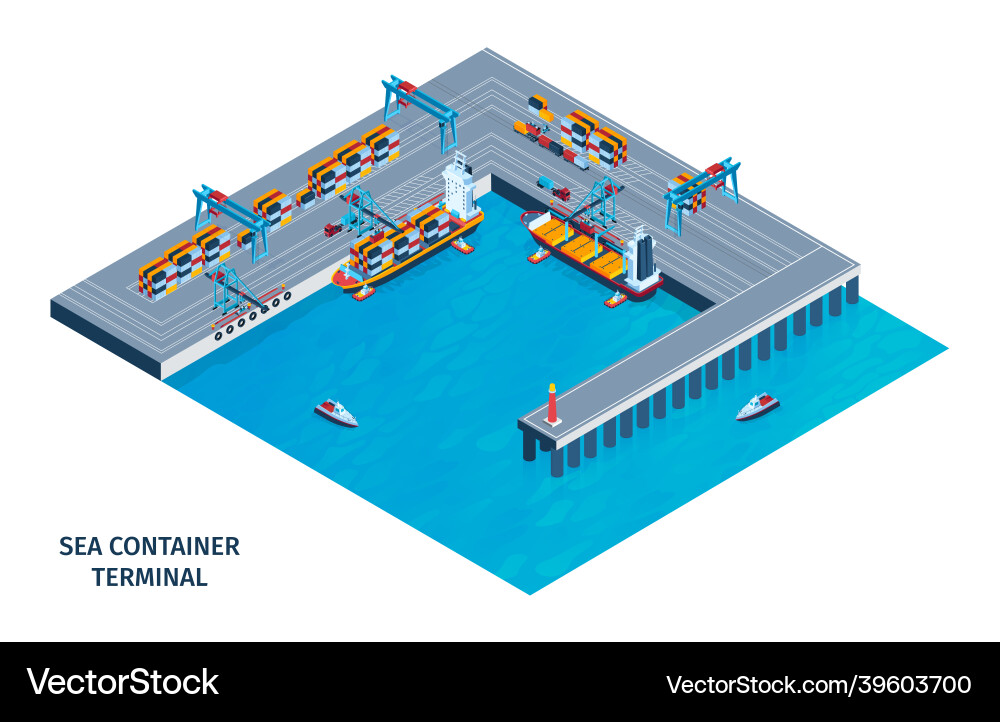 Sea container terminal isometric Royalty Free Vector Image