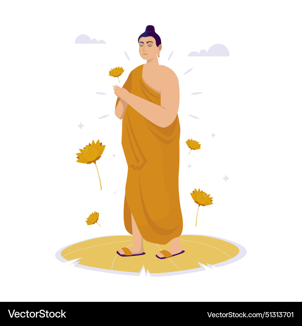 A monk with a floating lotus flower Royalty Free Vector