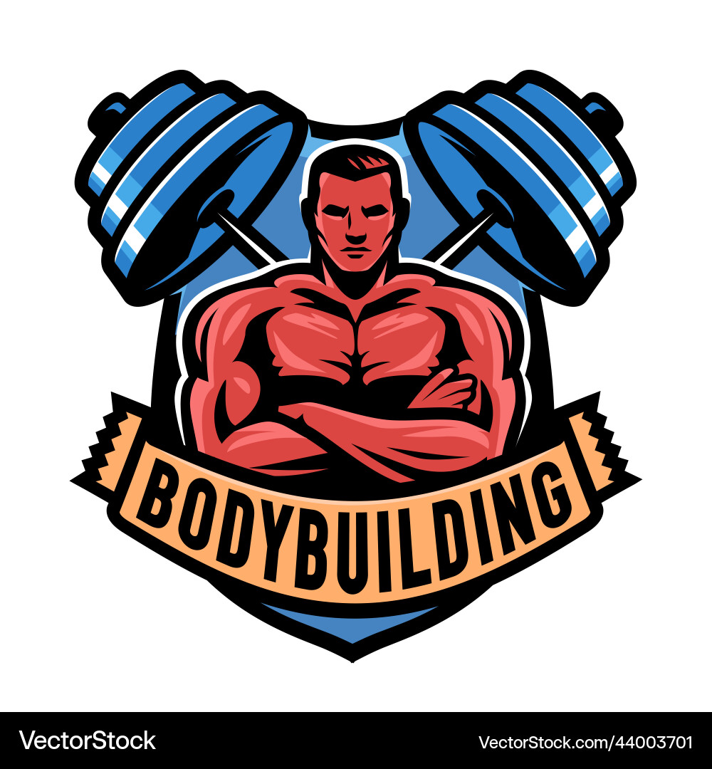 Bodybuilding emblem muscular strong bodybuilder Vector Image