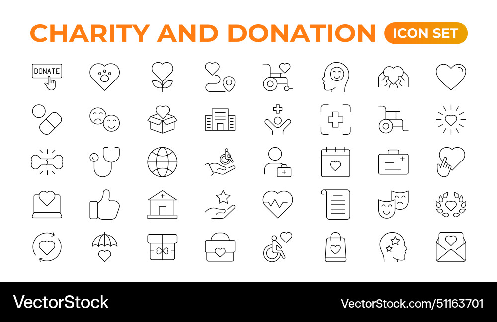 Charity and donation icon set Royalty Free Vector Image
