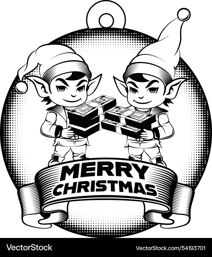 Elves with cash ornament Royalty Free Vector Image