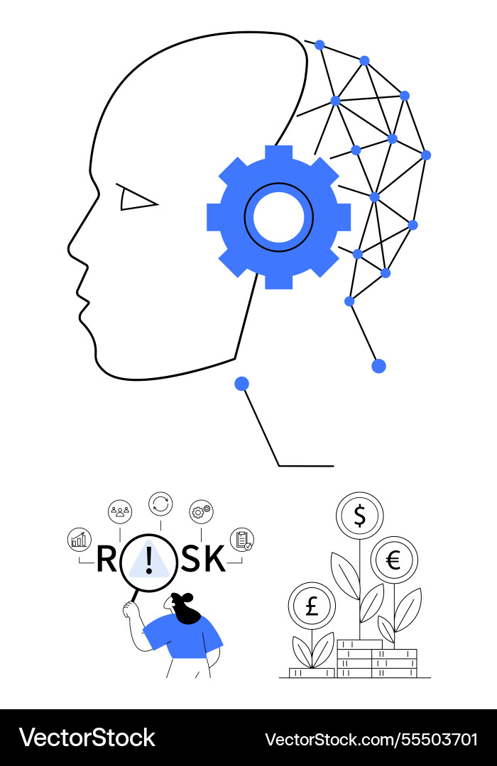 Human head with gear and network risk analysis – Royalty-Free Vector ...
