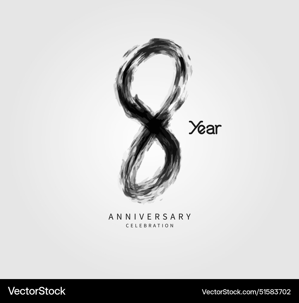 8 year anniversary celebration logo black brush Vector Image