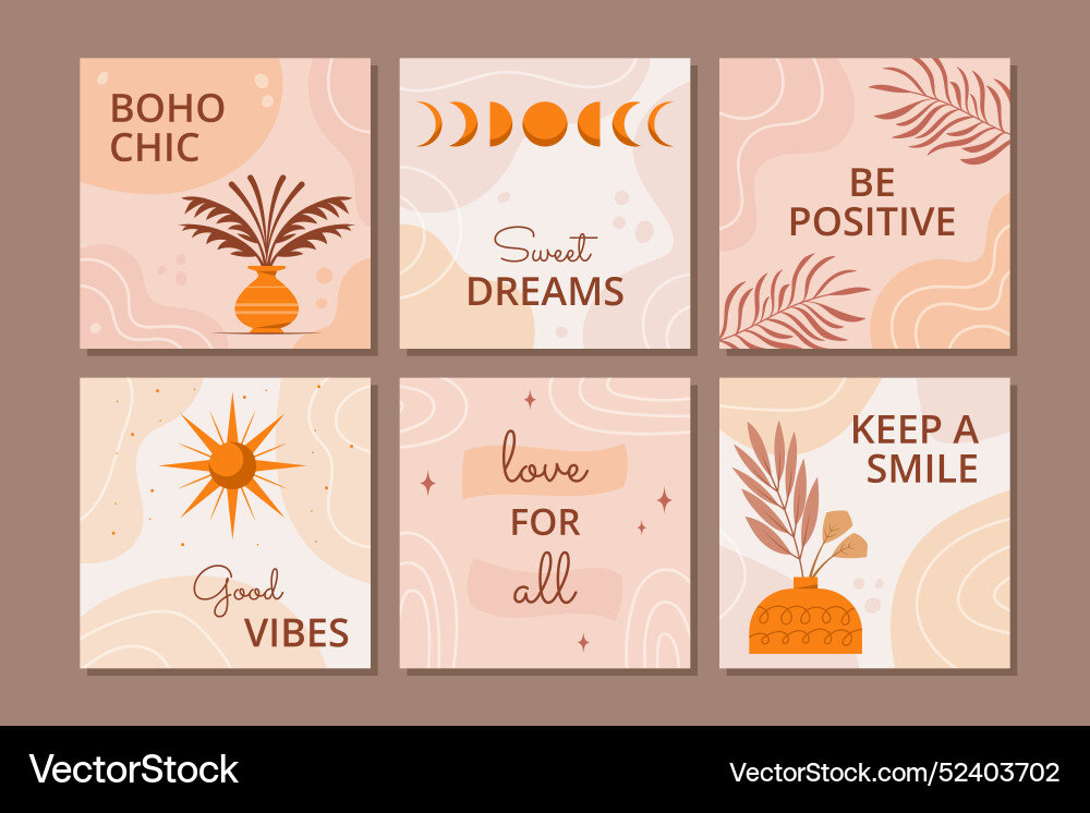 Boho instagram posts collection Royalty Free Vector Image
