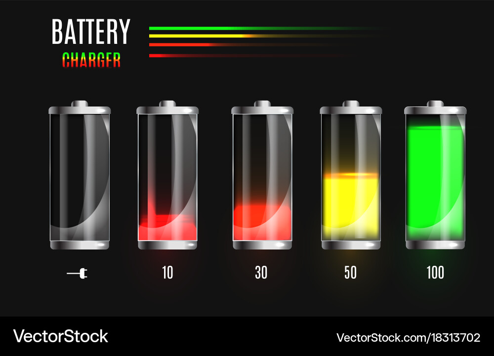 Discharged and fully charged battery charging Vector Image
