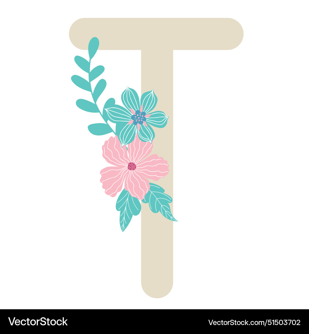 Floral letter t Royalty Free Vector Image - VectorStock