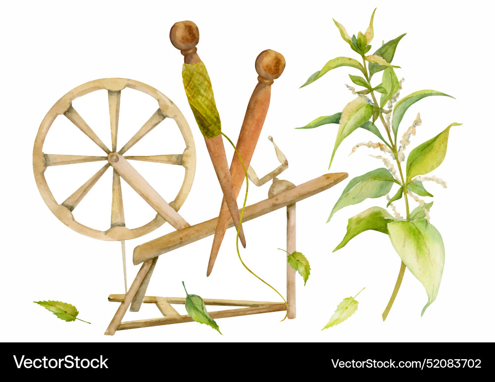 Hand drawn watercolor spinning wheel spindle Vector Image