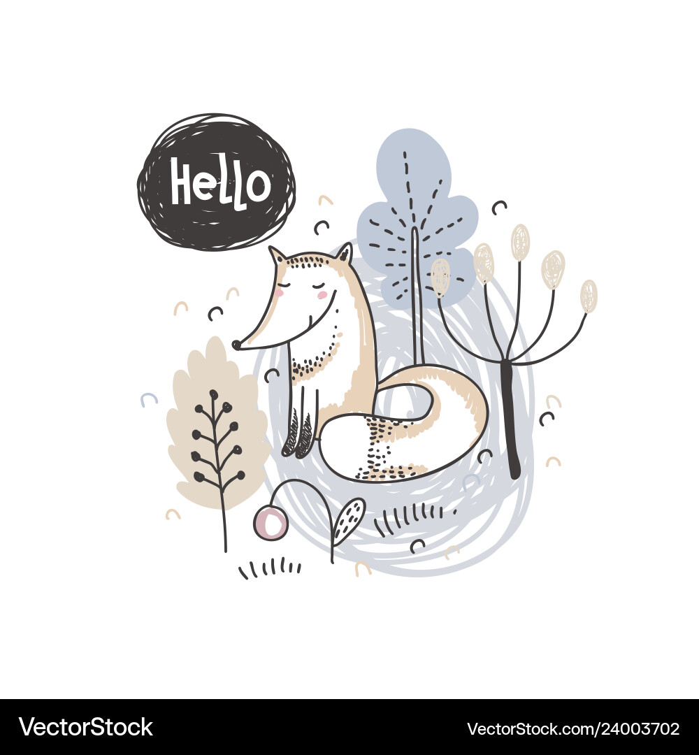 Of cute hand drawn fox Royalty Free Vector Image