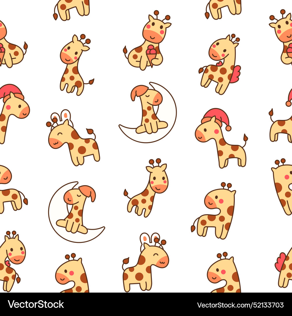 Cute kawaii happy giraffe seamless pattern Vector Image