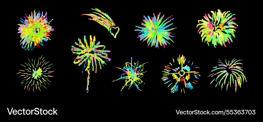 Fireworks cute pencil lines doodle elements Vector Image