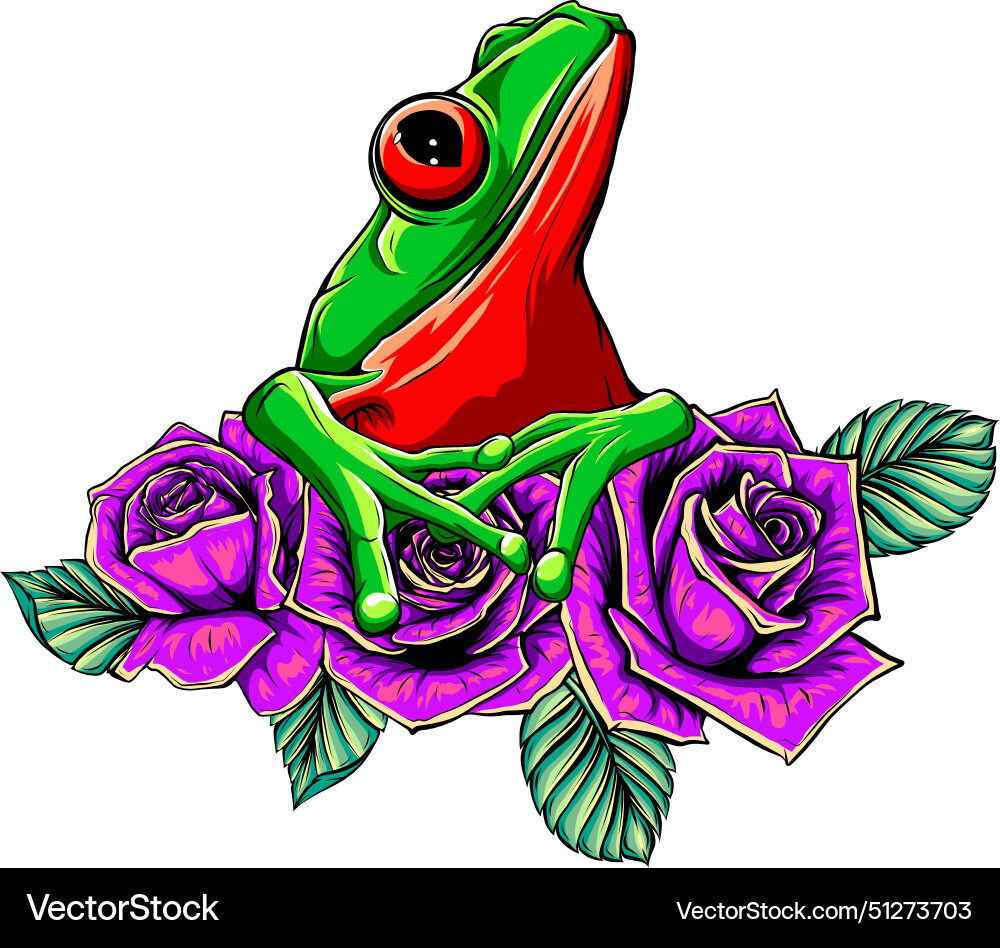 Frog and flowers on white Royalty Free Vector Image