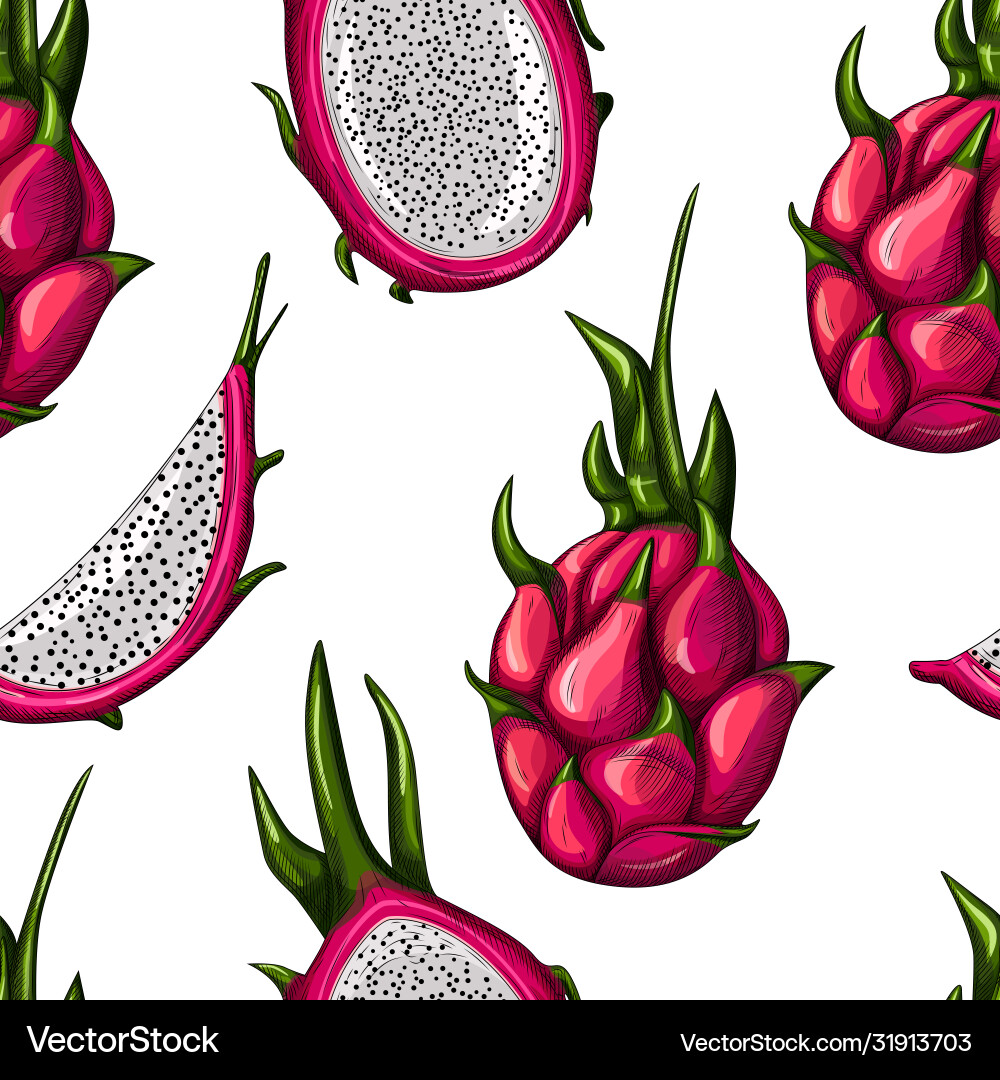 Geometric Red Dragon Fruit Pattern Royalty Free Vector Image