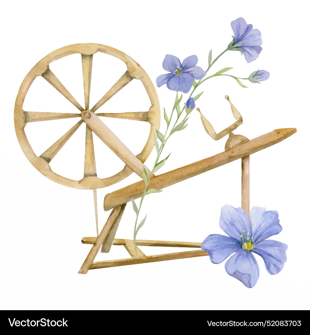 Hand drawn watercolor spinning wheel with blue Vector Image