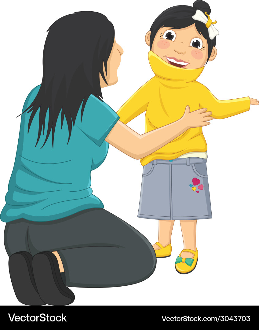 Mum helping daughter wearin Royalty Free Vector Image
