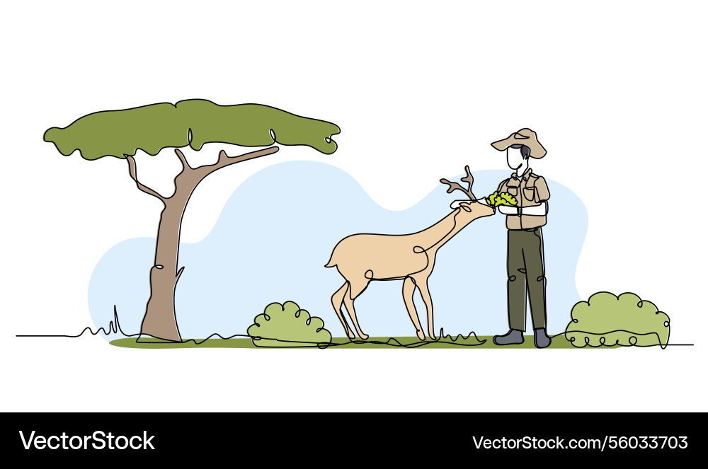 Ranger feeding deer in nature Royalty Free Vector Image