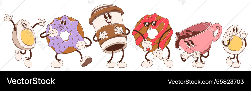 Retro Breakfast Characters Royalty Free Vector Image