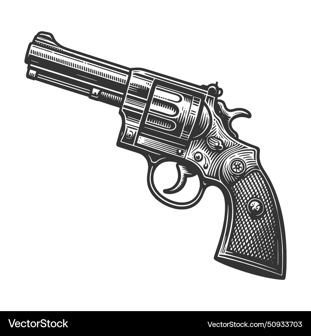 Revolver engraving sketch Royalty Free Vector Image