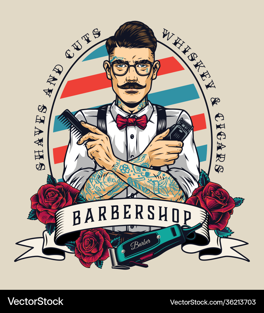 Vintage Barber Shop Emblem Royalty Free Vector Image