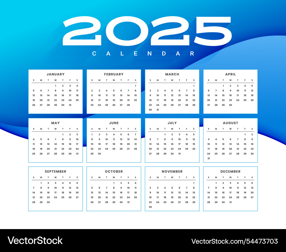 White blue 2025 annual calendar template Vector Image