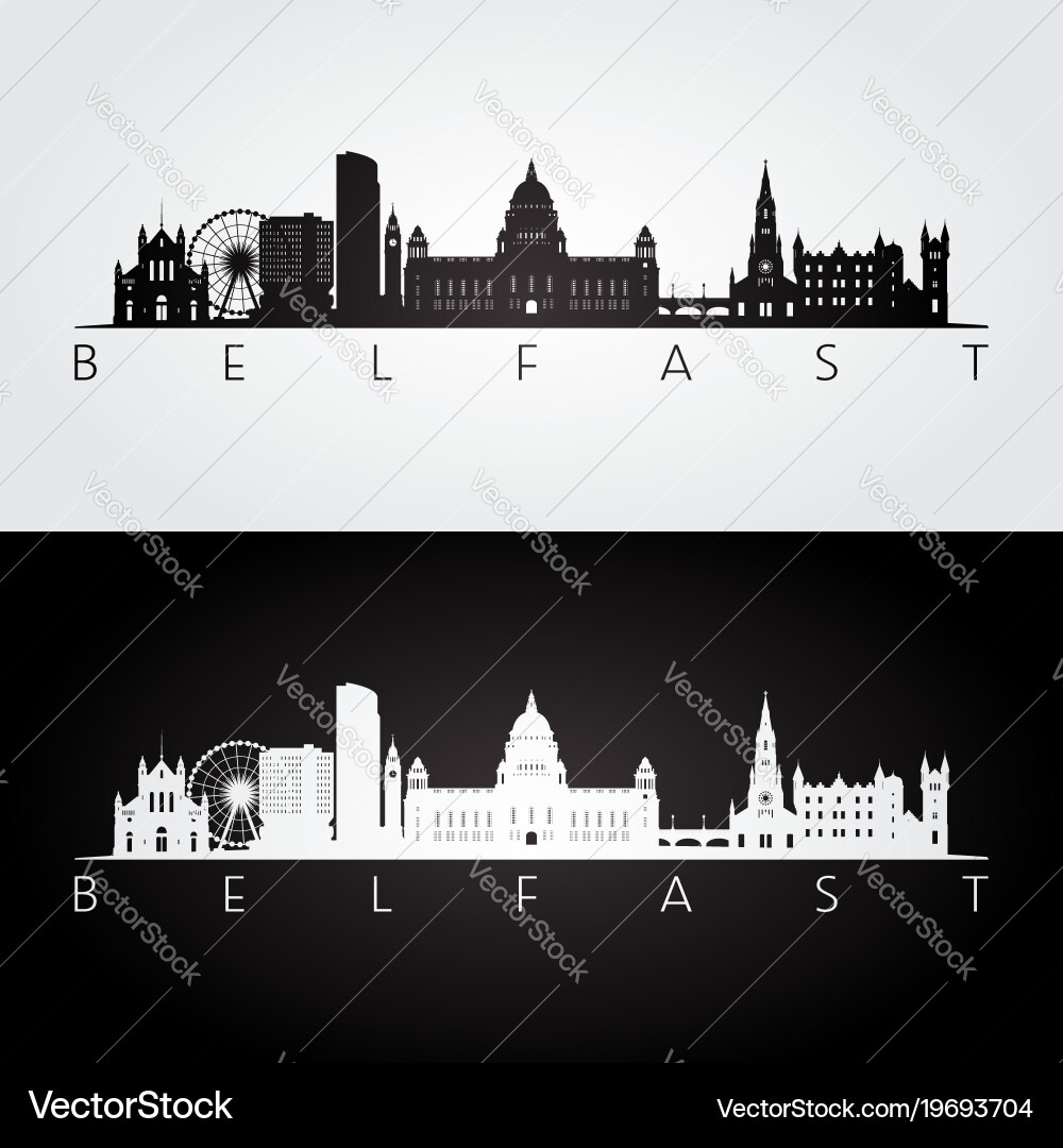 Belfast skyline and landmarks silhouette Vector Image